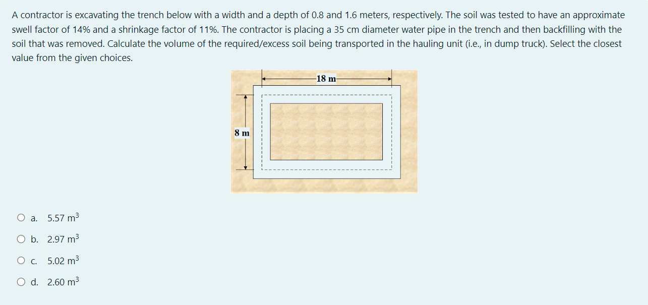 Solved A contractor is excavating the trench below with a | Chegg.com
