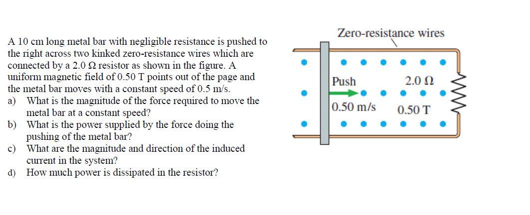 Solved Zero-resistance wires Push 2.0 12 A 10 cm long metal | Chegg.com
