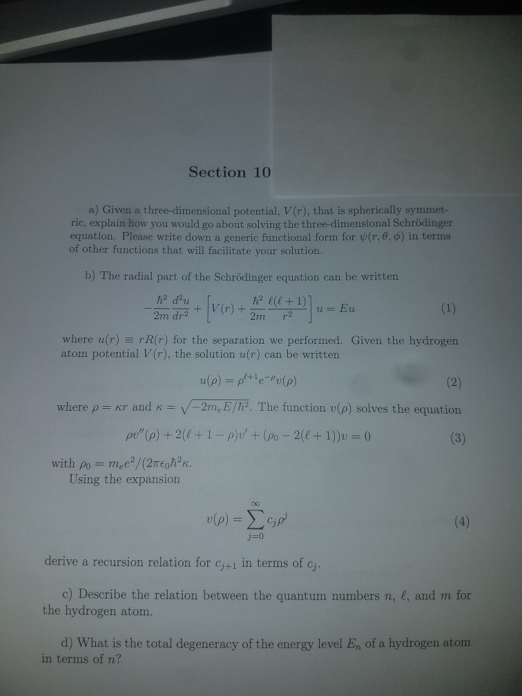 Solved Section 10 a) Given a three-dimensional potential, | Chegg.com