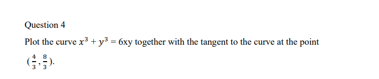 Solved Question 4 Plot the curve x3 + y3 = 6xy together with | Chegg.com