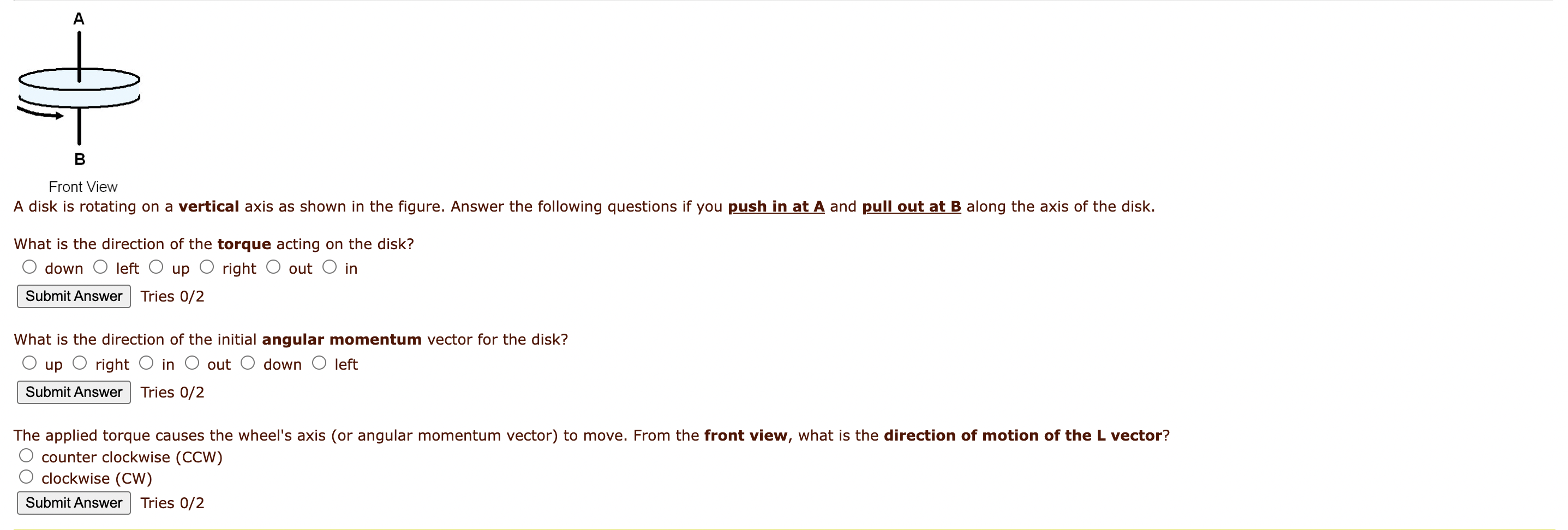 Solved --- B Front View A disk is rotating on a vertical | Chegg.com