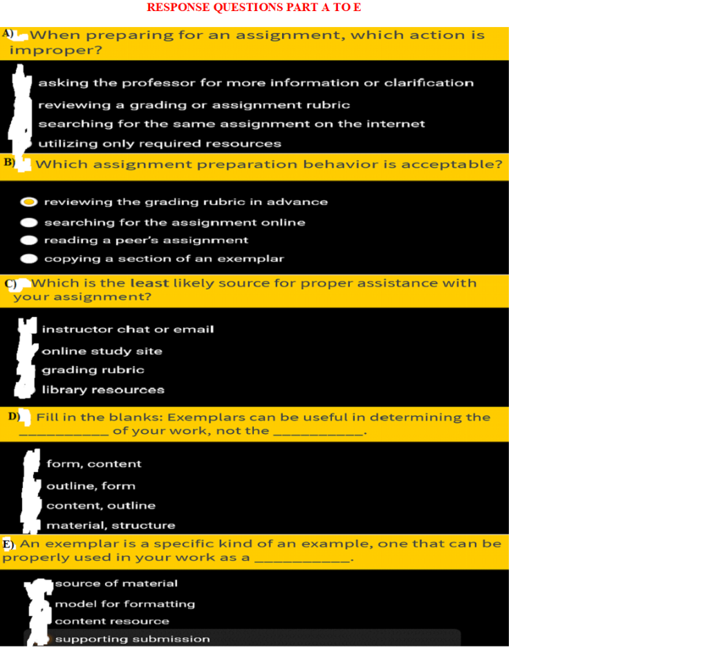 Solved RESPONSE QUESTIONS PART A TOE A) When preparing for | Chegg.com