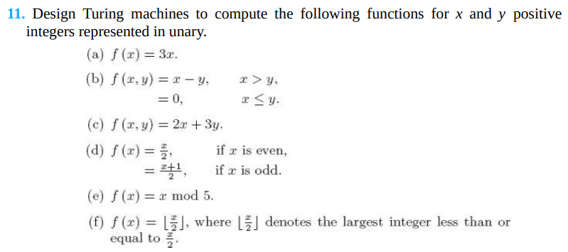 Solved Design Turing machines to compute the following | Chegg.com