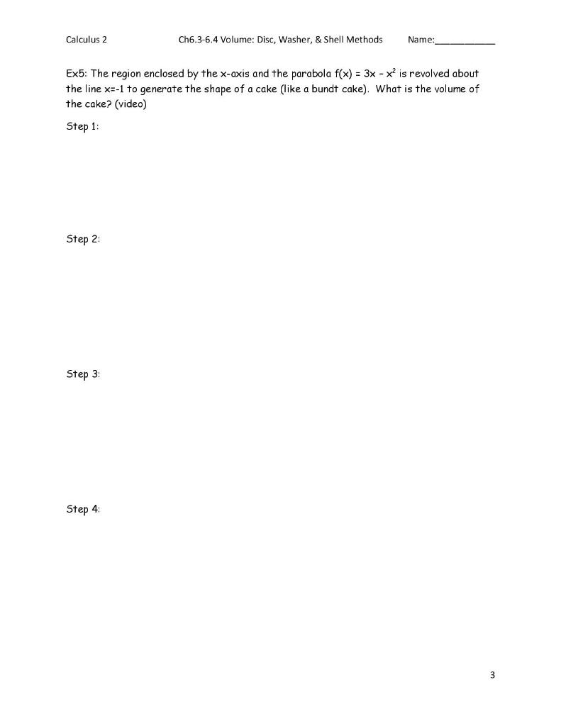 Solved Calculus 2 Ch6.3-6.4 Volume: Disc, Washer, & Shell | Chegg.com