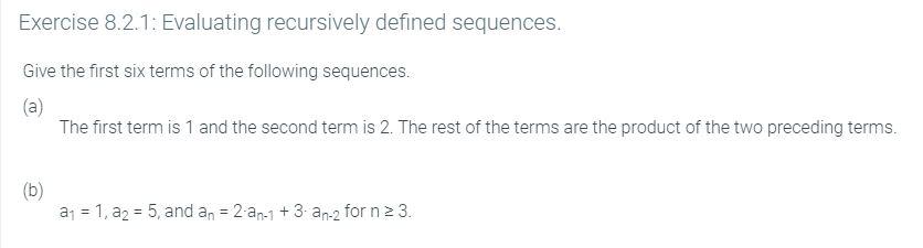 Solved Exercise 8.2.1: Evaluating recursively defined | Chegg.com
