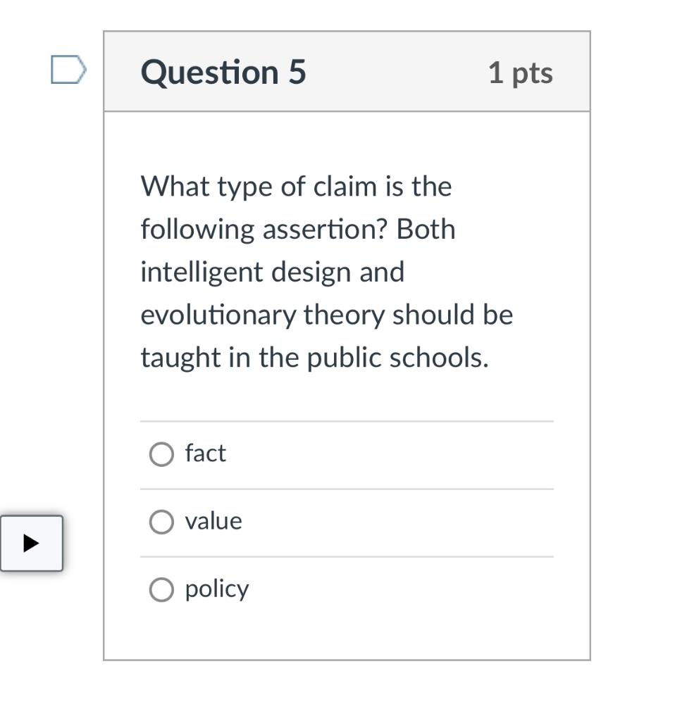 Solved What type of claim is the following assertion? The | Chegg.com