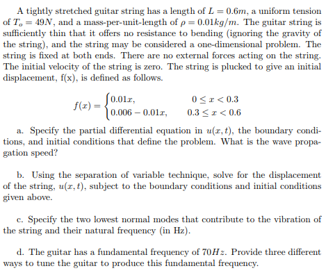 Solved A tightly stretched guitar string has a length of L | Chegg.com