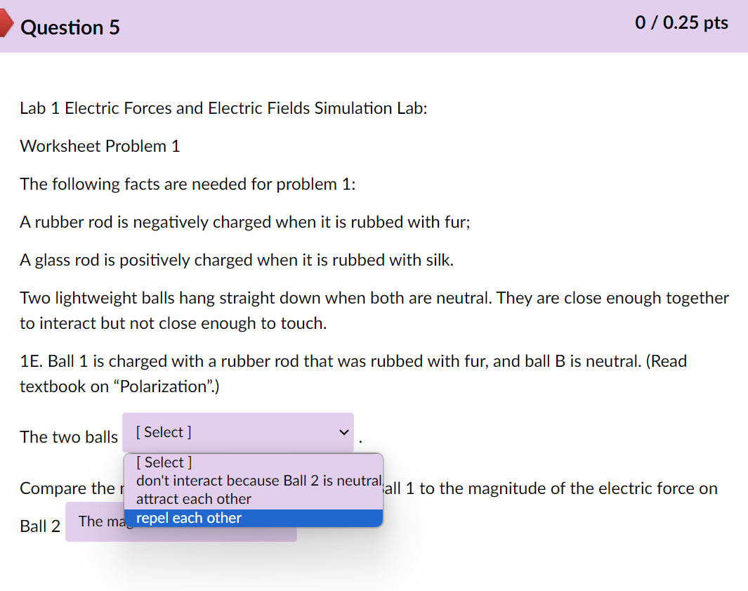 Solved Question 5Lab 1 ﻿Electric Forces and Electric Fields | Chegg.com