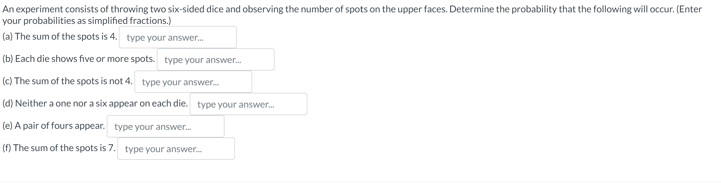 Solved An experiment consists of throwing two six-sided dice | Chegg.com