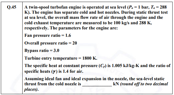 Solved Q.45 A twin-spool turbofan engine is operated at sea | Chegg.com