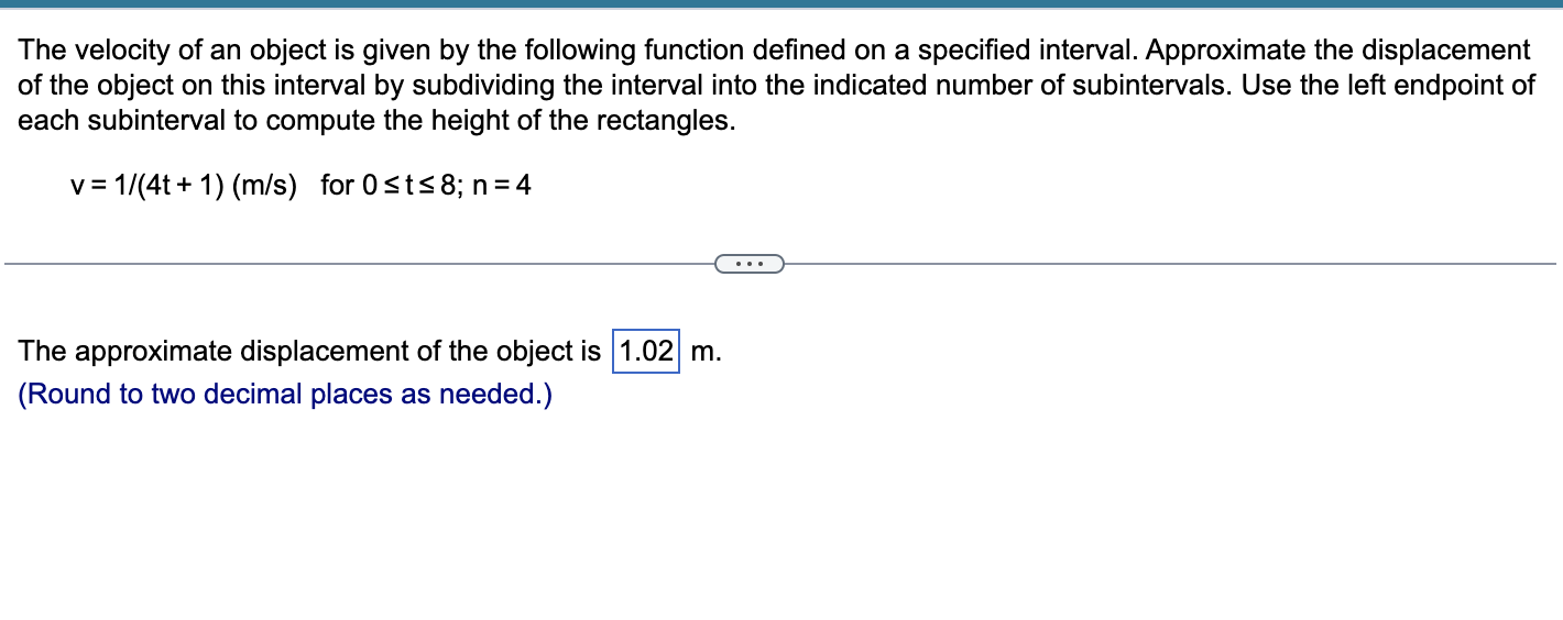 Solved The velocity of an object is given by the following | Chegg.com