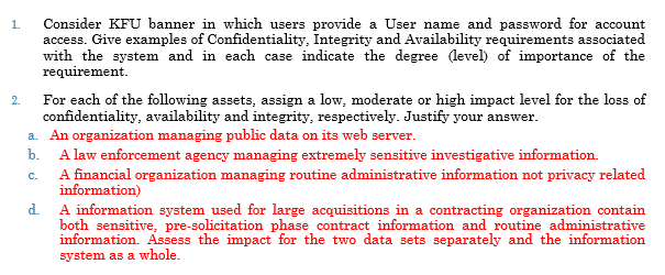 1. 2. Consider KFU banner in which users provide a | Chegg.com