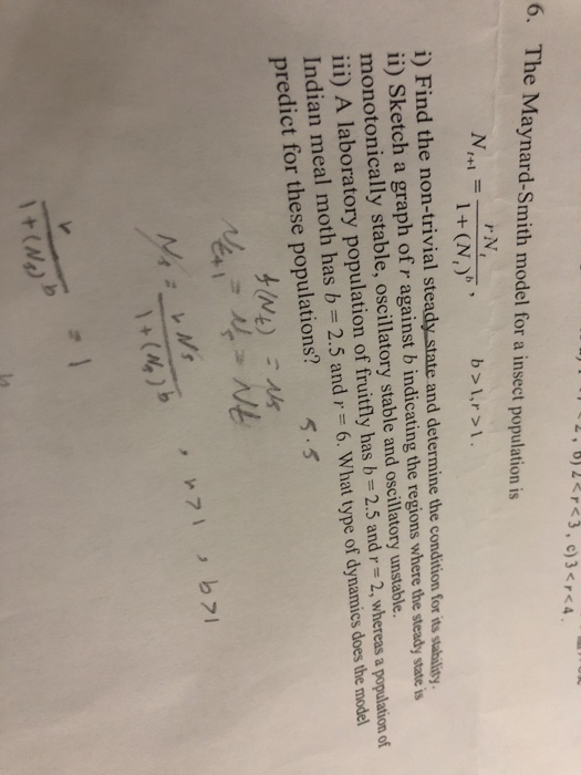 Solved 6. The Maynard-Smith model for a insect population is | Chegg.com