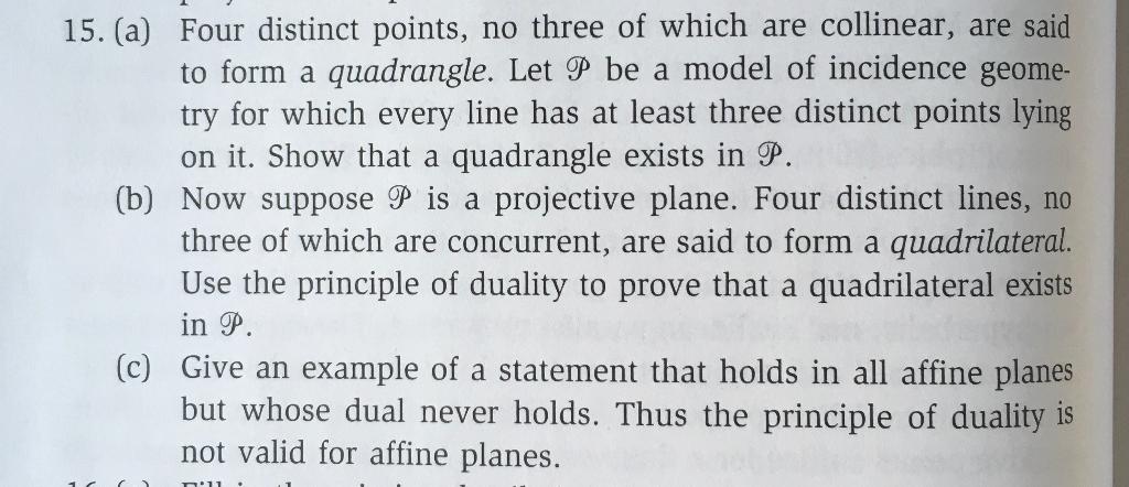 Solved 15. (a) Four distinct points, no three of which are | Chegg.com