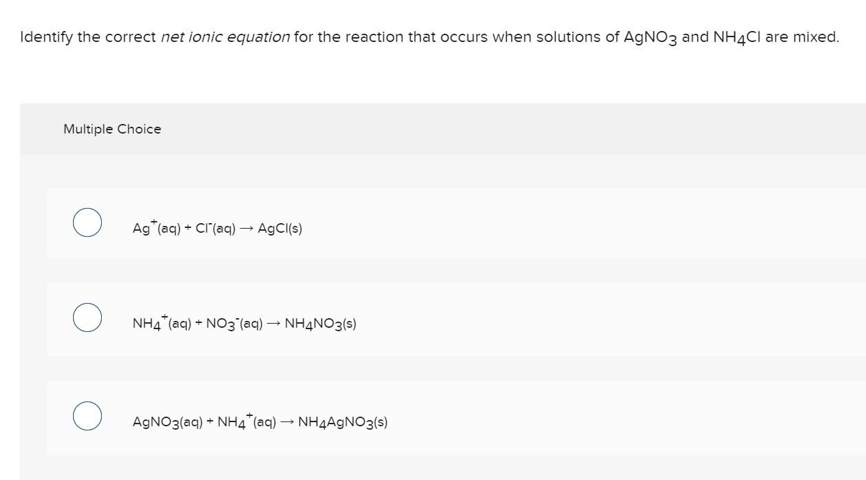 Solved Identify the correct net ionic equation for the | Chegg.com