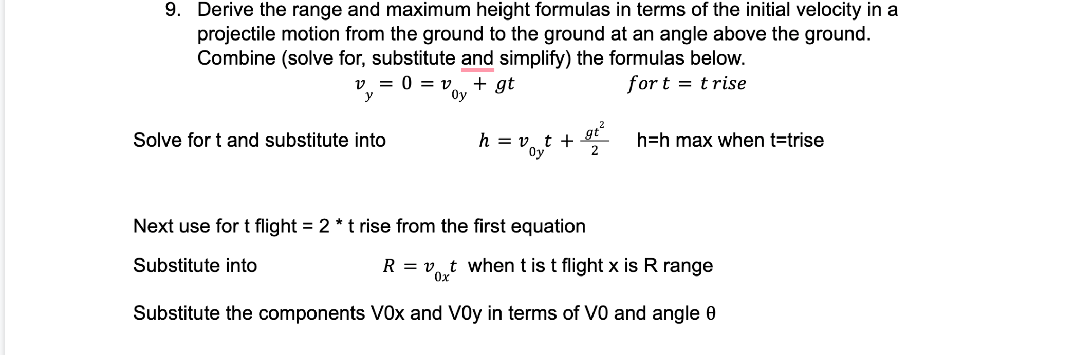 Solved 9. Derive the range and maximum height formulas in | Chegg.com