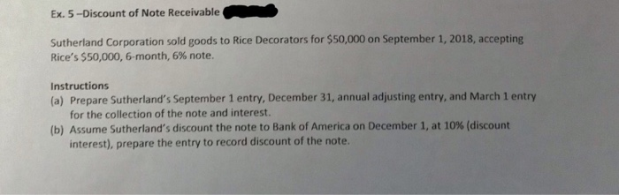 Solved Ex. 5-Discount of Note Receivable Sutherland | Chegg.com