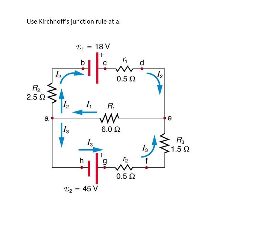 Solved Use Kirchhoff's junction rule at a. E = 18 V | + 11 ၂ | Chegg.com
