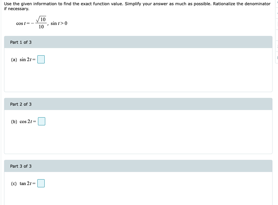 Solved Use the given information to find the exact function | Chegg.com