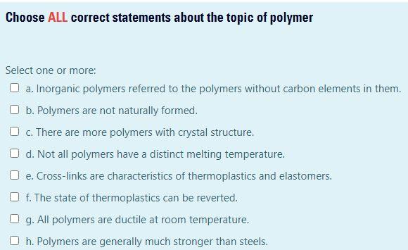 Solved Choose ALL correct statements about the topic of | Chegg.com