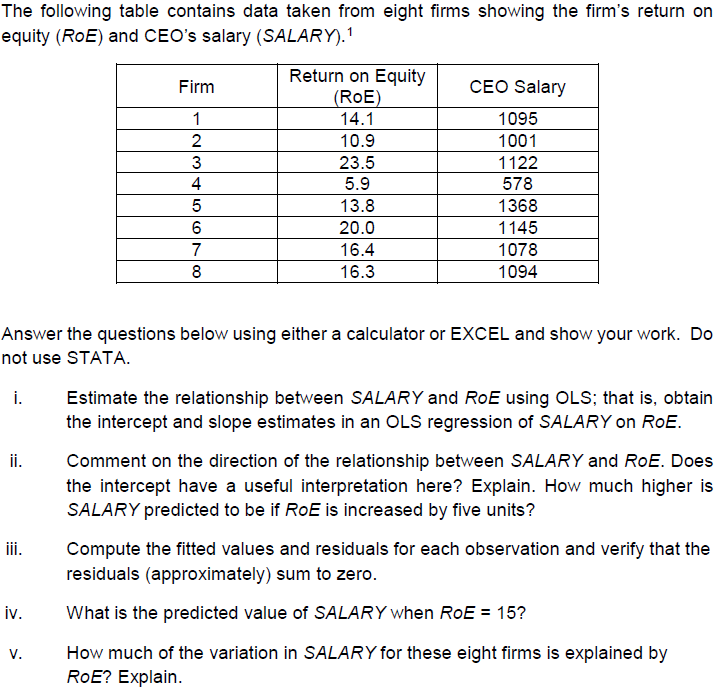 Solved The following table contains data taken from eight | Chegg.com
