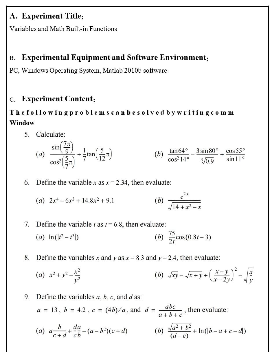 Solved B. Experimental Equipment and Software Environment: | Chegg.com