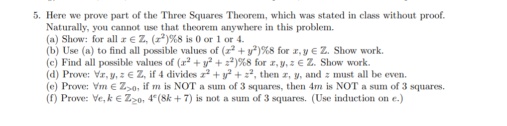 Solved 5. Here we prove part of the Three Squares Theorem, | Chegg.com