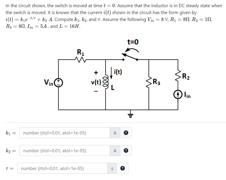Solved In the circuit shown, the switch is moved at time | Chegg.com