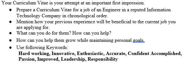 Solved Your Curriculum Vitae is your attempt at an important | Chegg.com