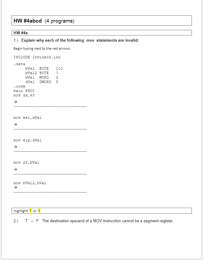 Solved HW #4abcd (4 programs) HW #4a 1.) Explain why each of | Chegg.com