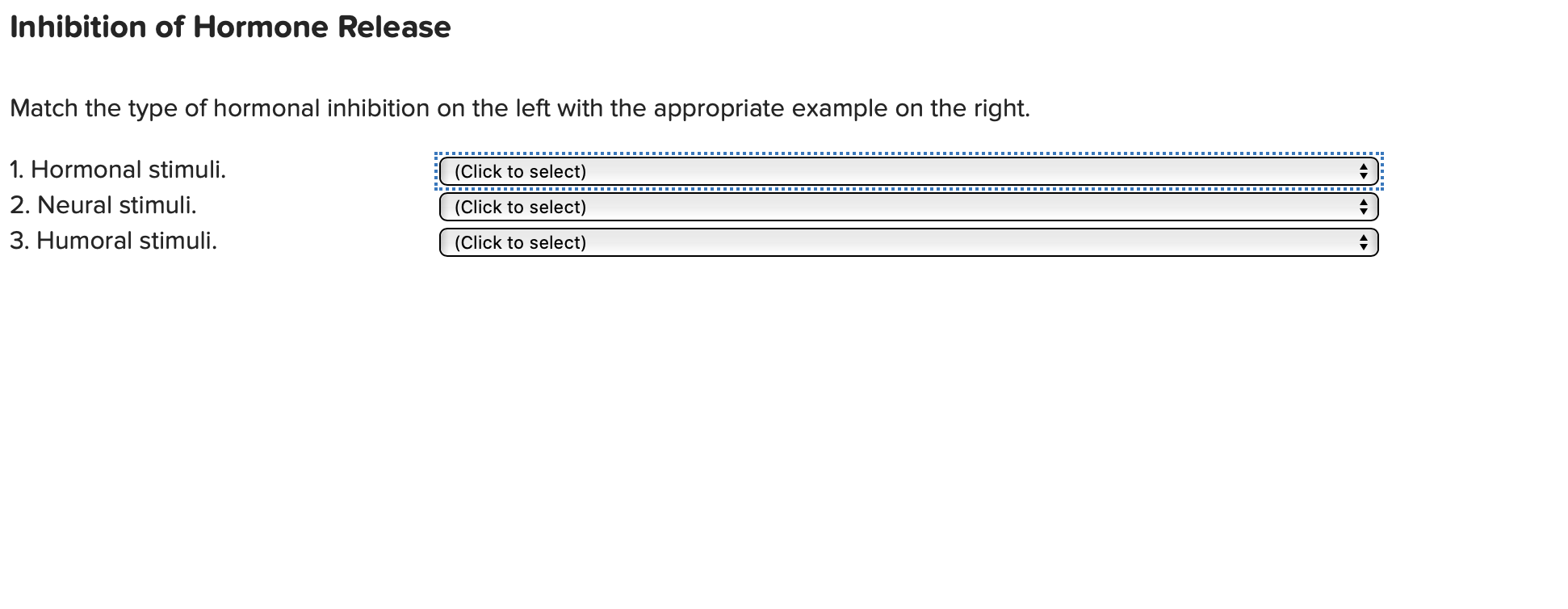 Solved Inhibition of Hormone Release Match the type of | Chegg.com