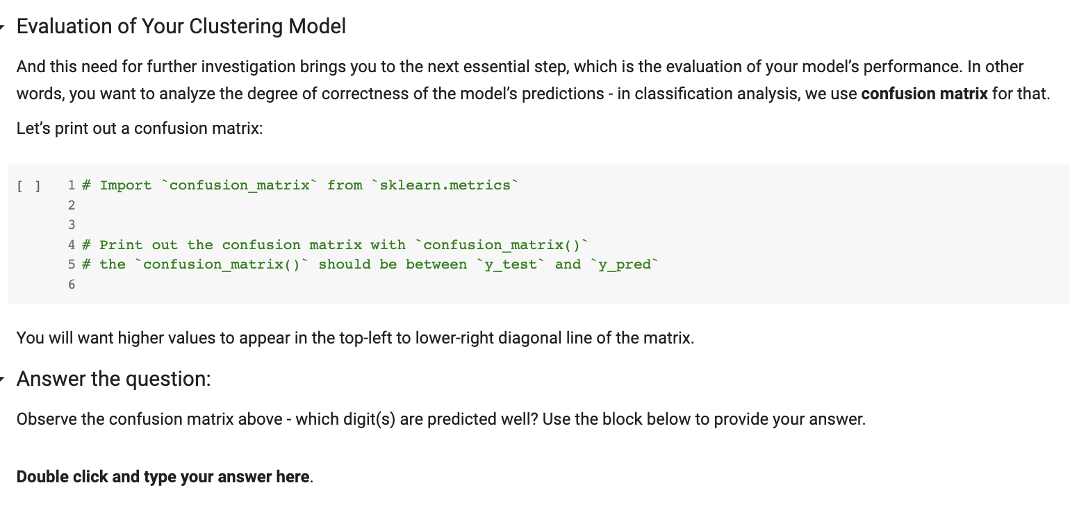 Solved Evaluation of Your Clustering Model And this need for | Chegg.com