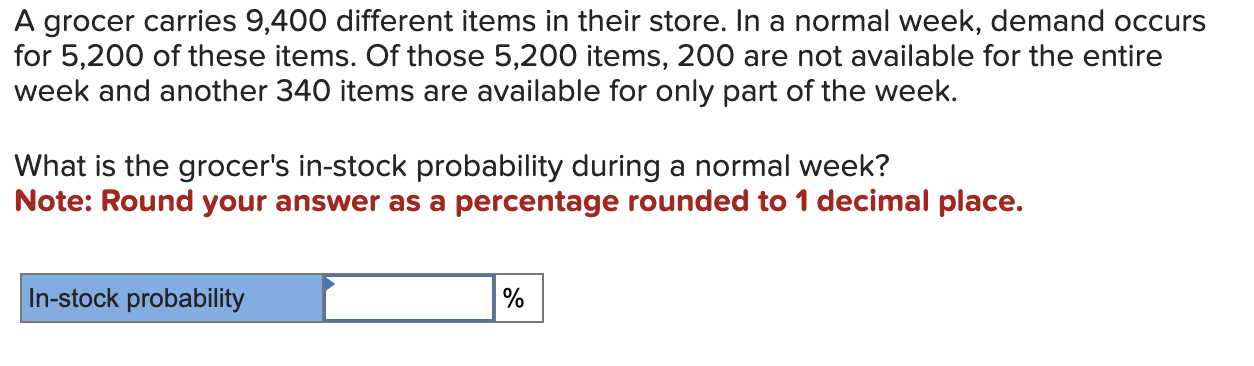 Solved A grocer carries 9,400 different items in their | Chegg.com