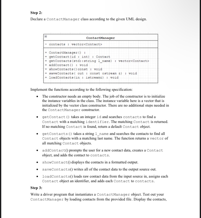 Solved CST-210 Contact Management System 2 The purpose of | Chegg.com