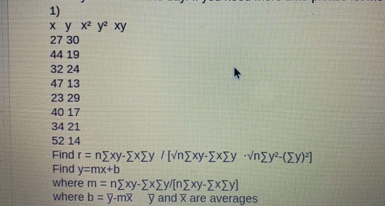 Solved x y x² y² xy 27 30 44 19 32 24 47 13 23 29 40 | Chegg.com