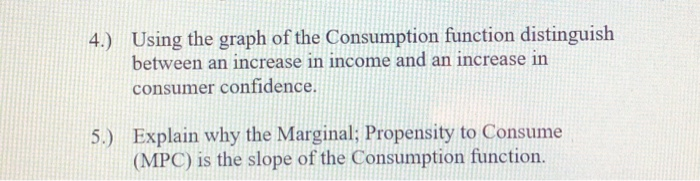 Solved 4.) Using the graph of the Consumption function | Chegg.com