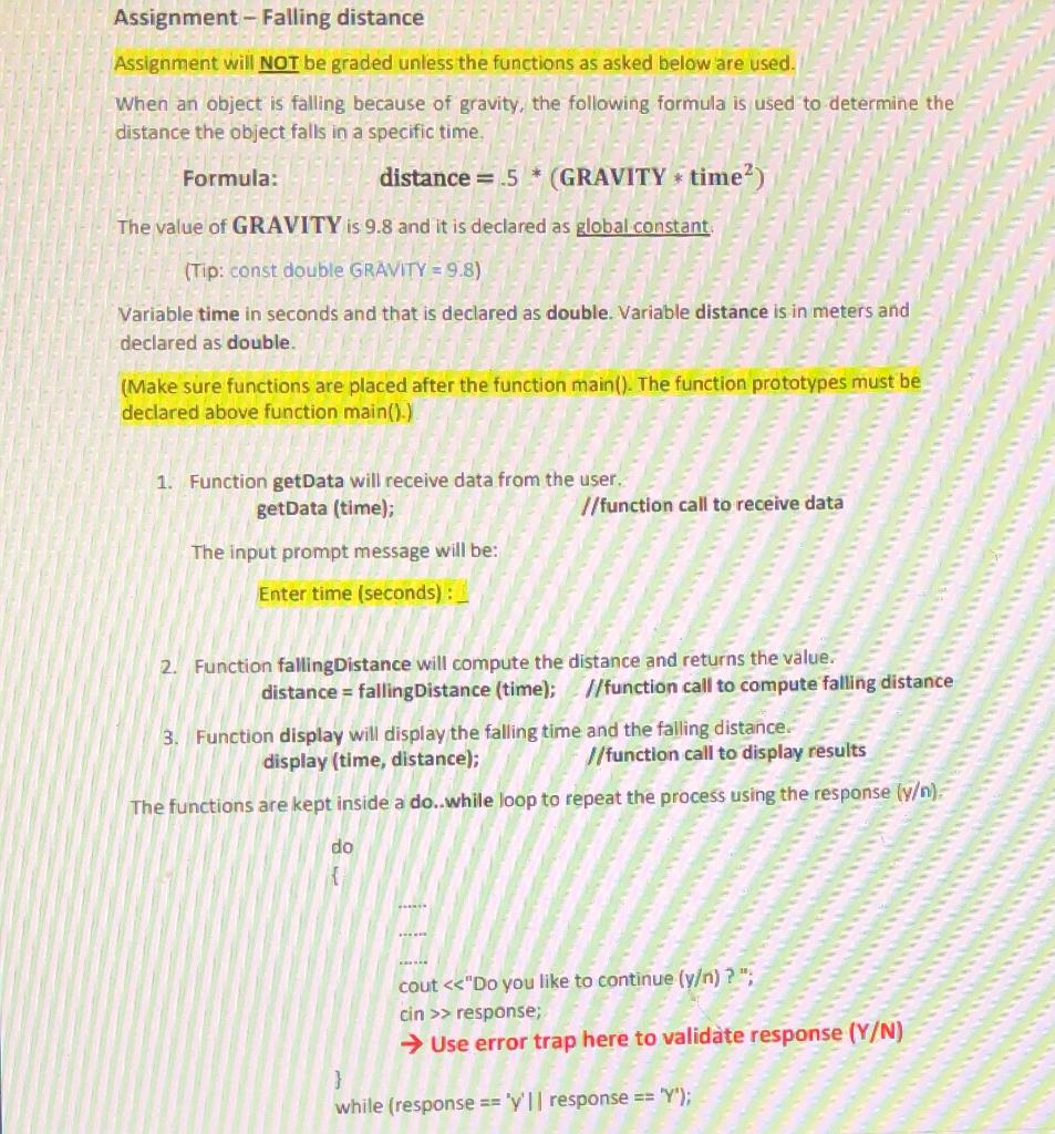 Solved Assignment - Falling distance Assignment will NOT be | Chegg.com