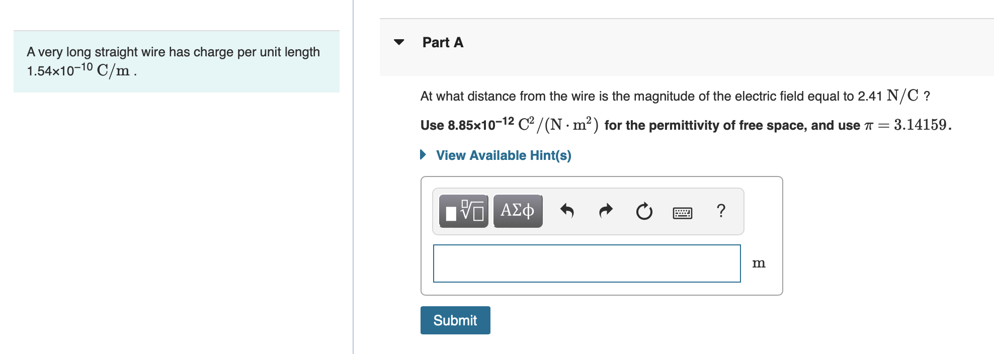 Solved A very long straight wire has charge per unit length | Chegg.com