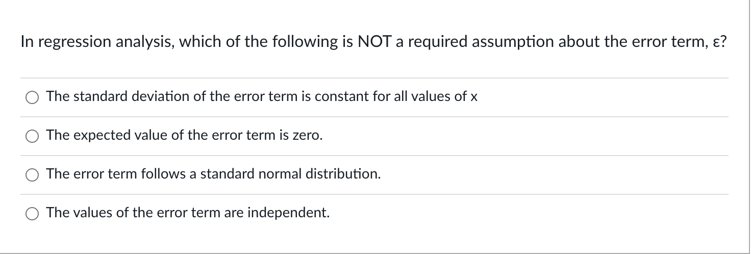 Solved In regression analysis, which of the following is NOT | Chegg.com