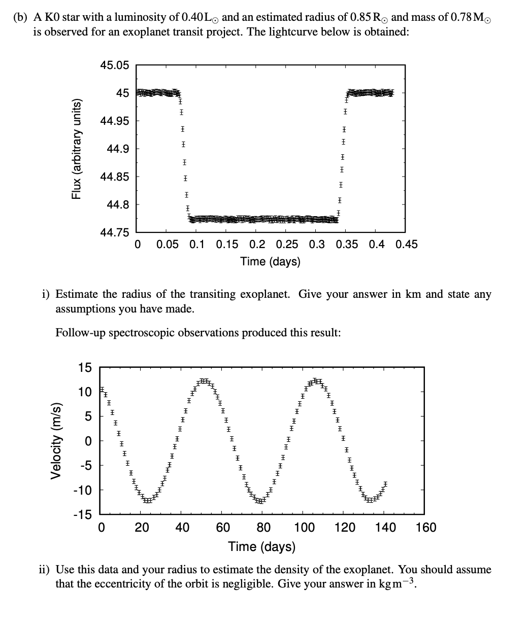 Solved (b) A K0 star with a luminosity of 0.40 L⊙ and an | Chegg.com