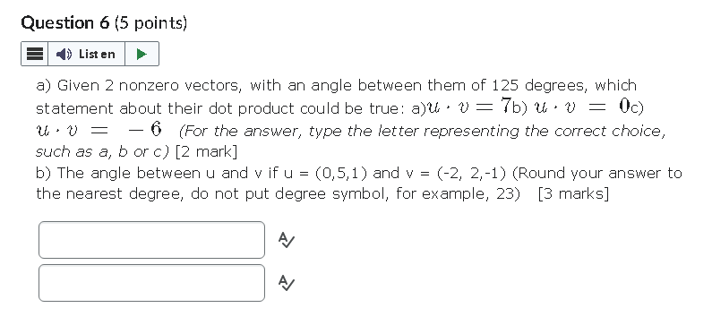 Solved A Given 2 Nonzero Vectors With An Angle Between