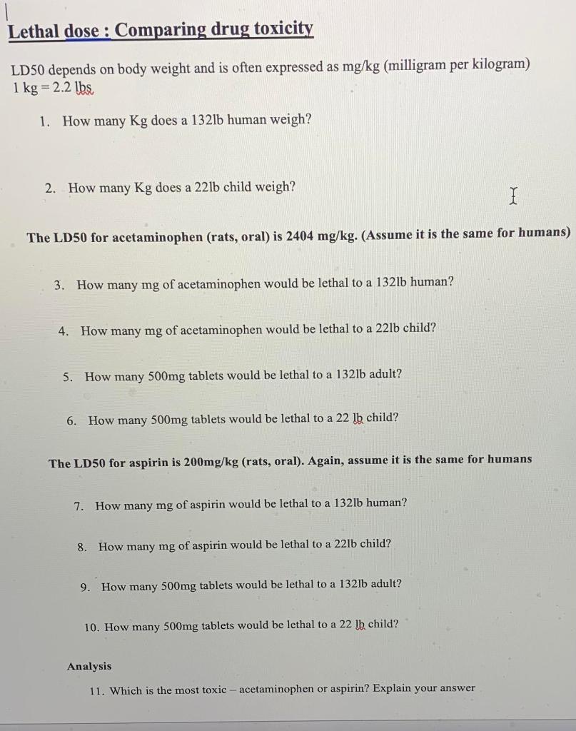 Solved Lethal dose : Comparing drug toxicity LD50 depends on | Chegg.com