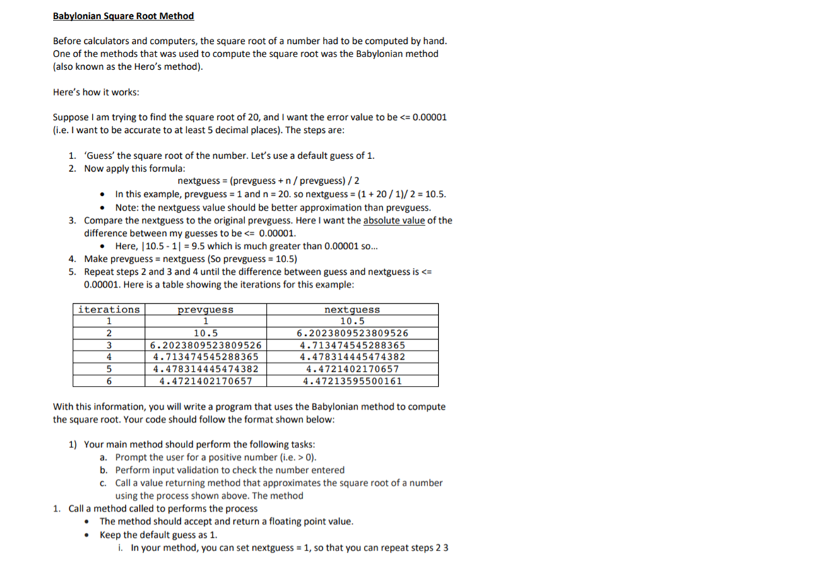 Solved Babylonian Square Root Method Before Calculators And Chegg