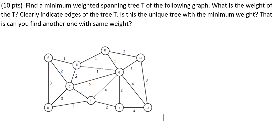 Solved (10 pts) Find a minimum weighted spanning tree T of | Chegg.com