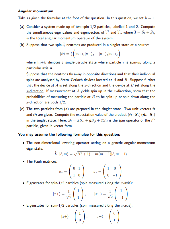 Solved Angular momentum Take as given the formulae at the | Chegg.com