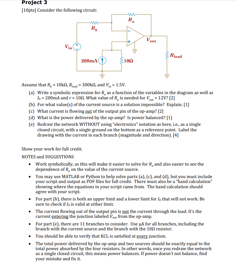 Solved Project 3 [10pts] Consider the following circuit: Vin | Chegg.com