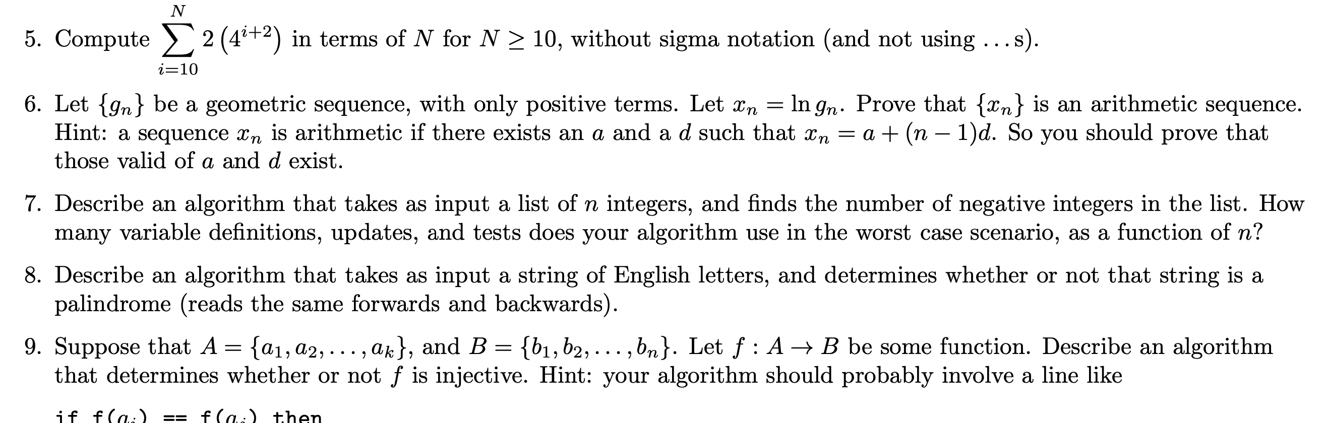 Solved 5. Compute ∑i=10N2(4i+2) in terms of N for N≥10, | Chegg.com