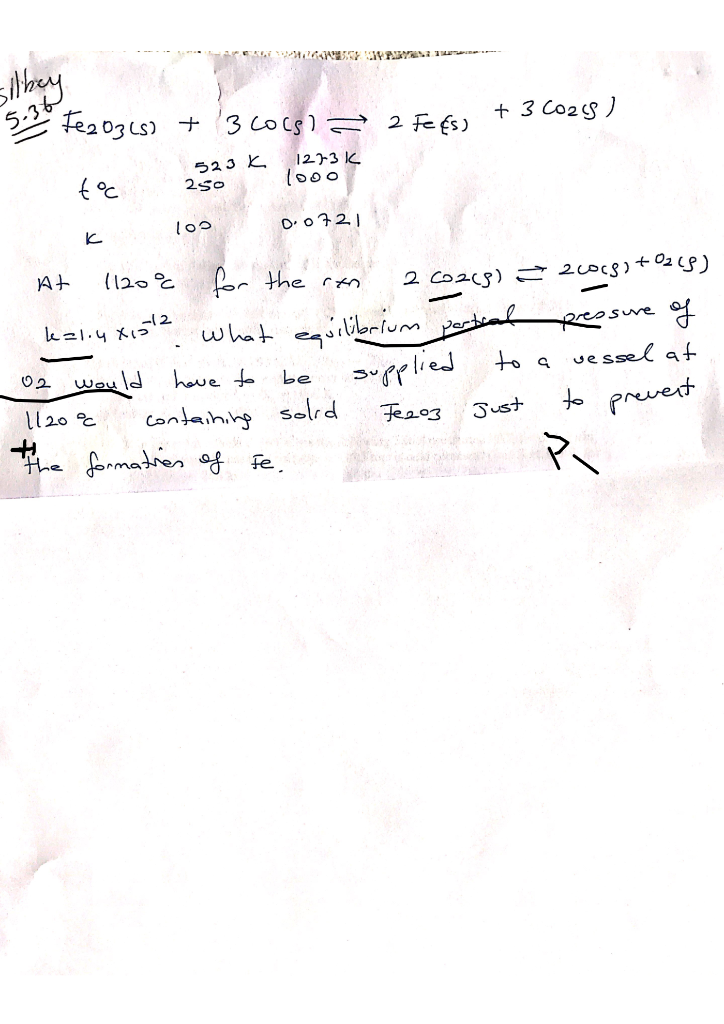 Solved silbay Fe2O365) + 3 COCs) = 2 Fees) + 3 C023) 5.36 | Chegg.com