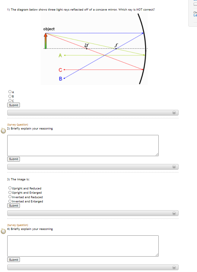 Solved 1) The diagram below shows three light rays reflected | Chegg.com