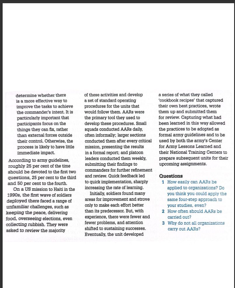 Solved After-Action Reviews in the US Army The US Army uses | Chegg.com